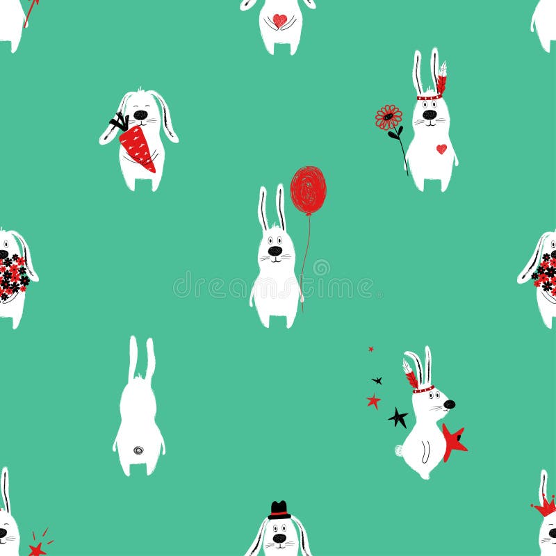 Seamless Pattern with White Bunny. Stock Vector - Illustration of ...
