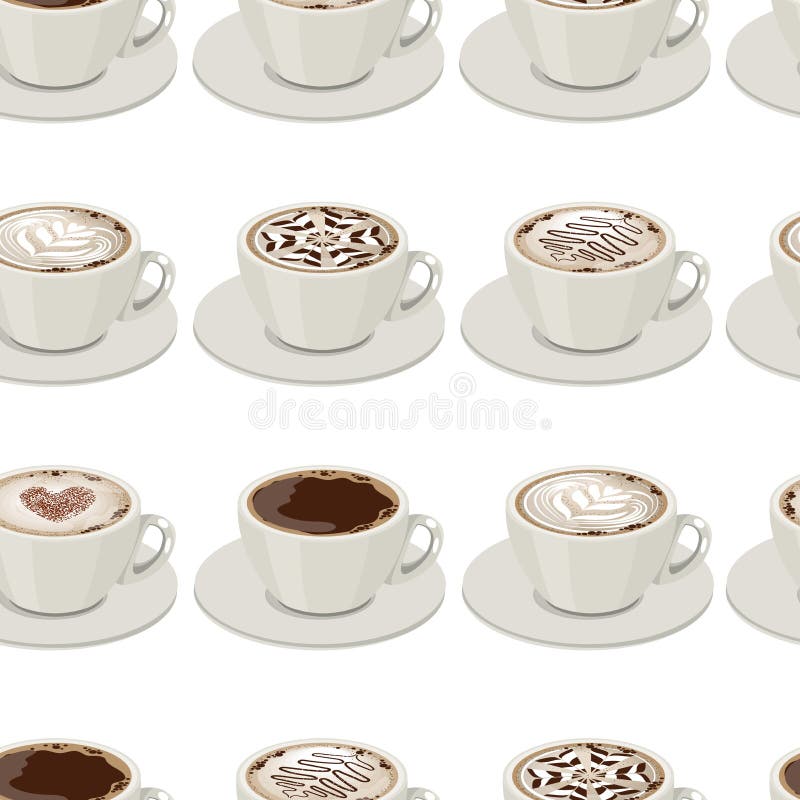 Seamless Pattern with White Coffee Cups. Endless Texture with Different ...