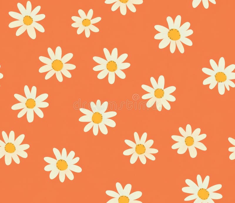 Seamless Pattern of White Daisies on Bright Orange Background Stock ...