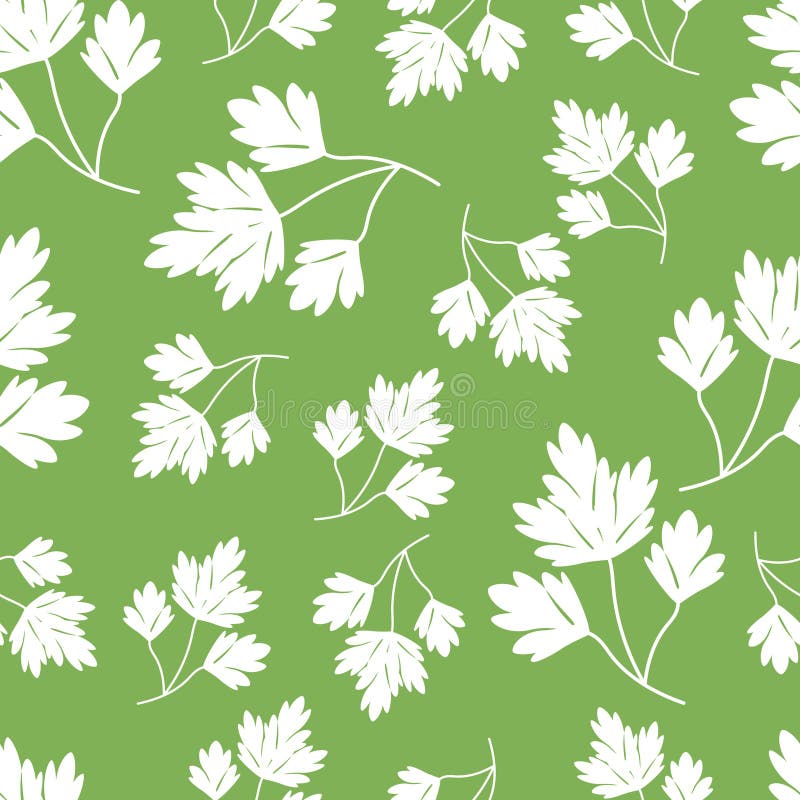 Seamless Pattern White Leaves Parsley on Green Stock Illustration ...