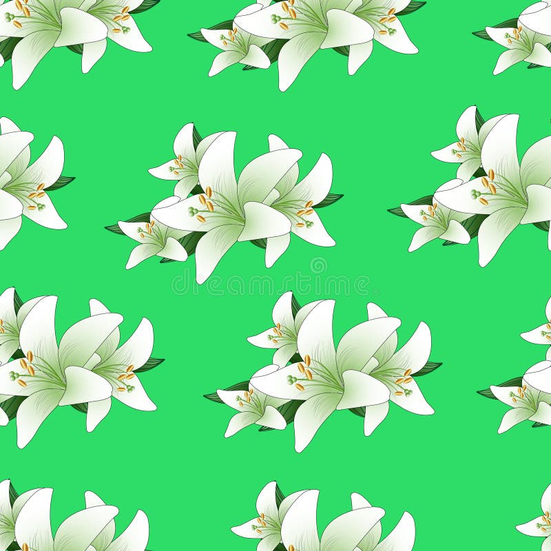 A Seamless Pattern from White Lilies. Stock Vector - Illustration of ...