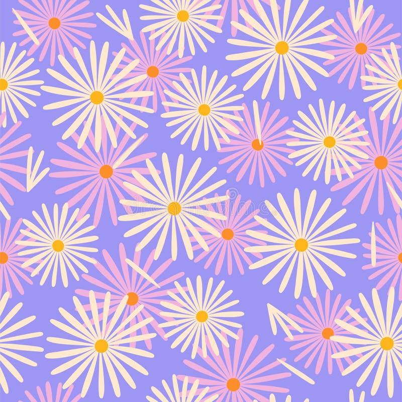 Seamless Pattern with White and Pink Daisies on a Purple Background ...