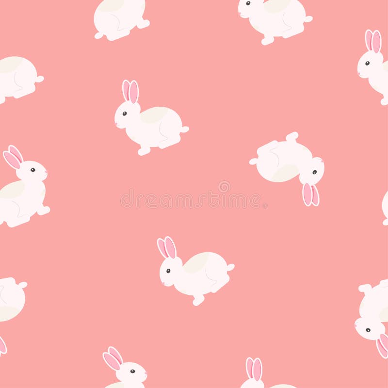 Seamless Pattern White Rabbit on Pink Bg Stock Vector - Illustration of ...