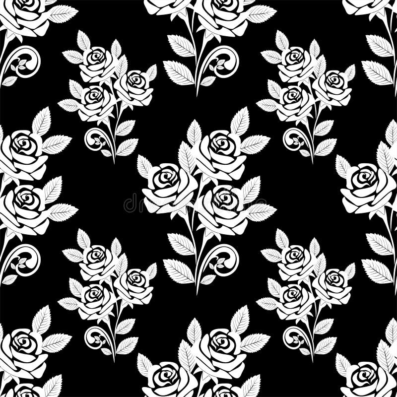 Seamless Pattern with White Roses on the Black Background. Stock Vector ...