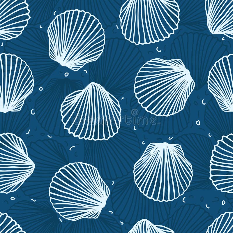 Seamless Pattern of White Shells on Blue Background Stock Vector ...