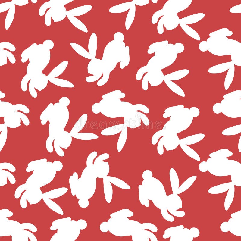 Seamless Pattern with White Silhouette Easter Rabbits on Pink ...