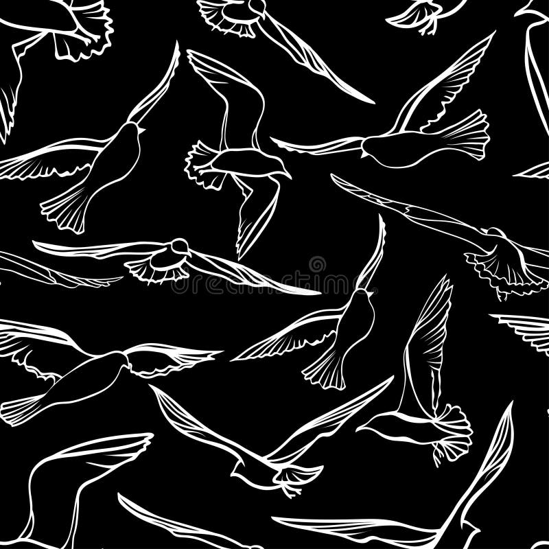 Birds Silhouettes Flying Seamless Pattern Black White Stock ...