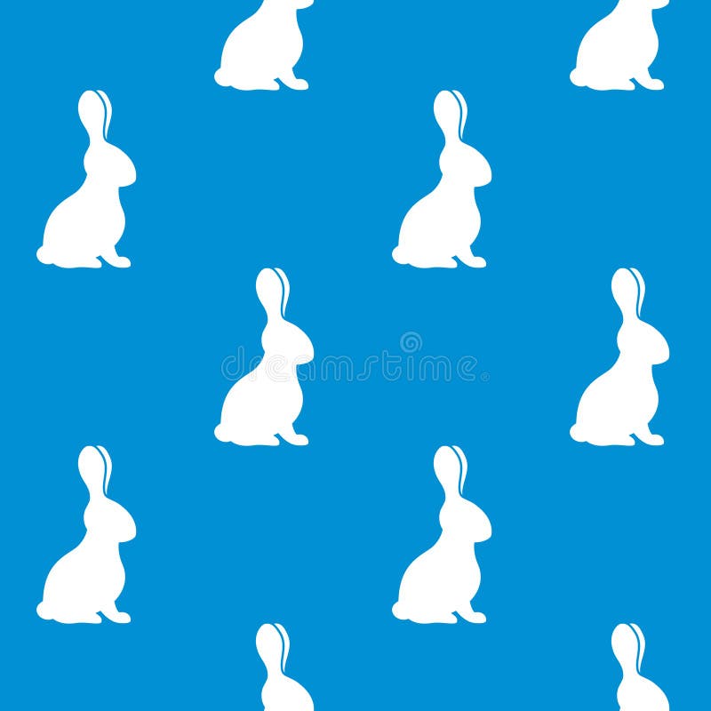 Seamless Pattern with White Silhouettes of Rabbits on a Blue Background ...