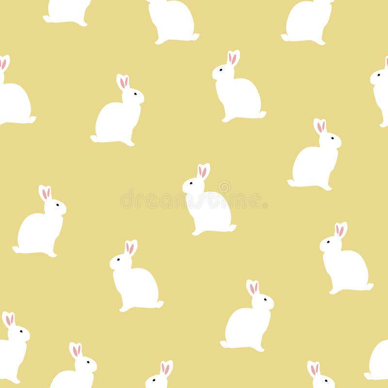 Seamless Pattern with White Small Rabbits on Yellow Background. Cute ...