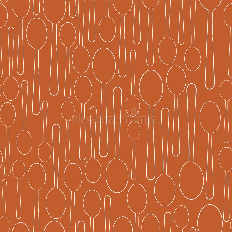Seamless Pattern of White Spoons on Brown Background. Hand Drawn ...