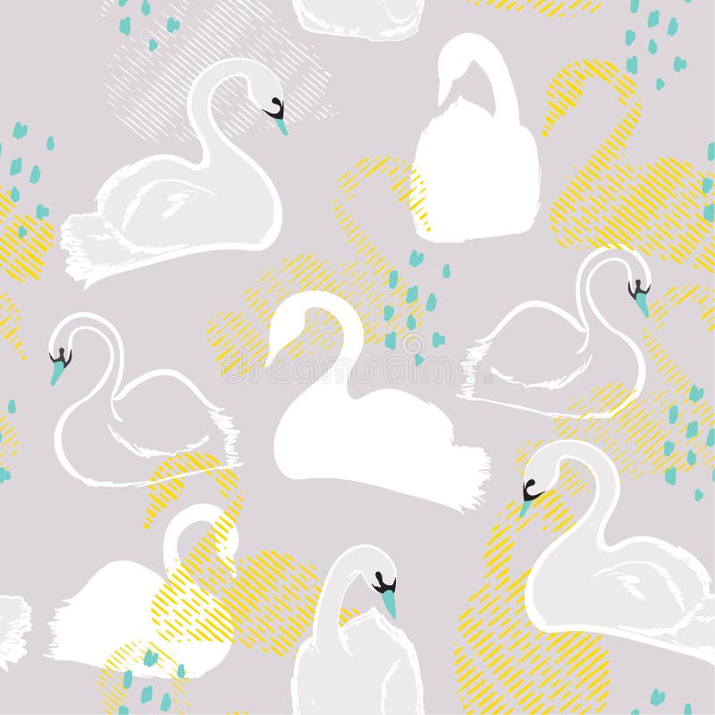 Seamless Pattern With White Swan Princess Creative Hand Drawn S Stock Illustration