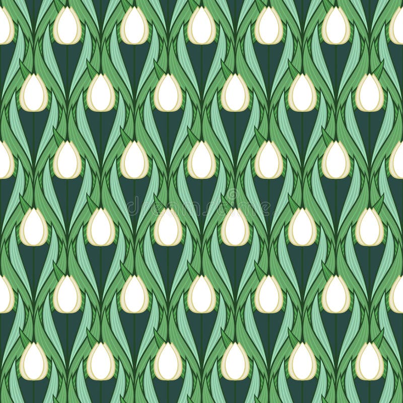 Seamless Pattern with White Tulips in Flat Modern Style. Design from ...