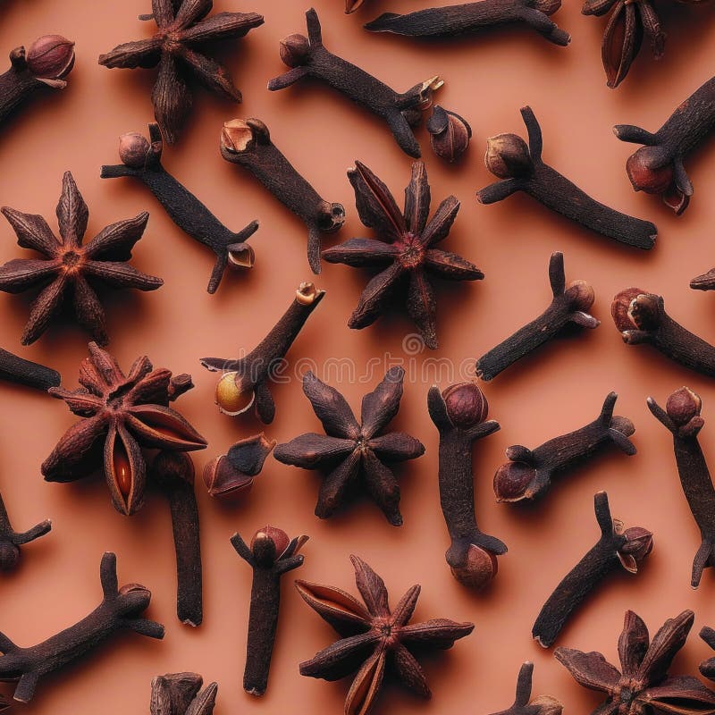 Seamless Pattern of Whole Cloves and Star Anise on a Warm Brown ...