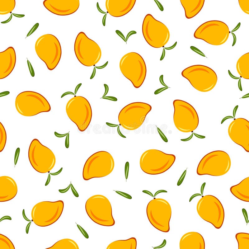 Pattern with Mango and Leaves Stock Vector - Illustration of exotic ...