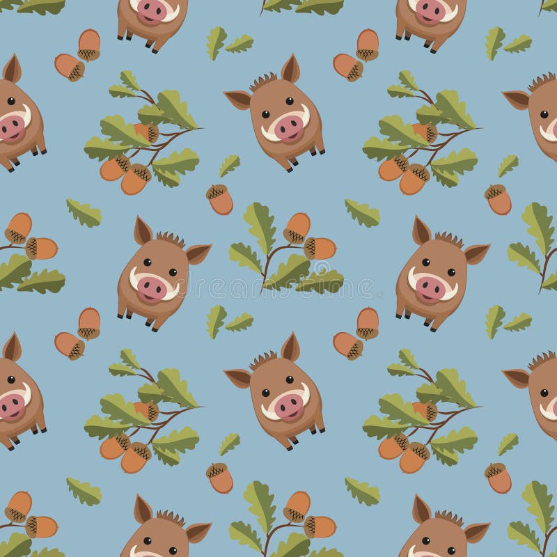 Seamless Pattern with Wild Boars and Acorns. Stock Illustration ...