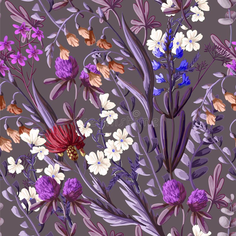 Seamless Pattern with Wild Flowers. Vector Illustration. Stock Vector ...
