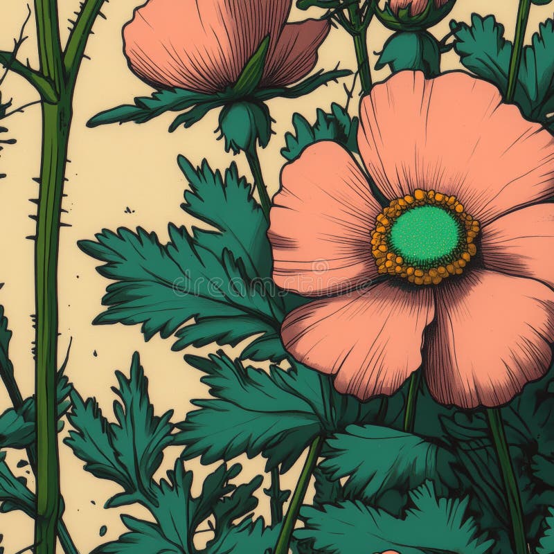 Seamless Pattern of Wild Pink Roses in a Vintage Floral Illustration ...