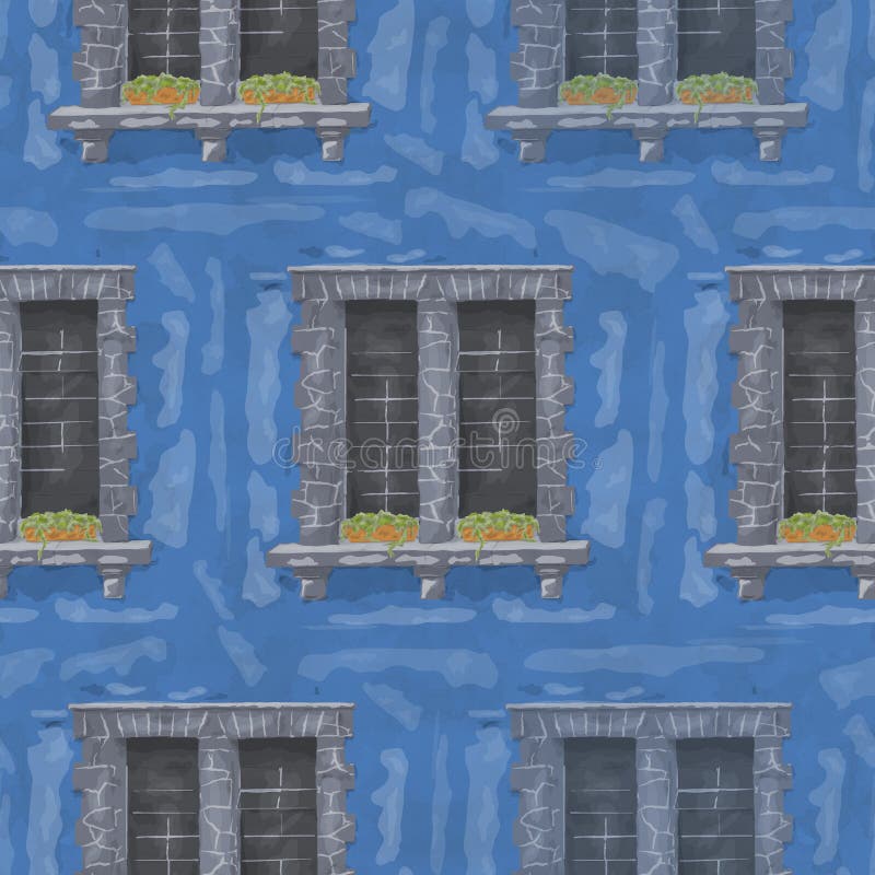 Seamless Pattern of Windows with Stone Frame Stock Illustration ...