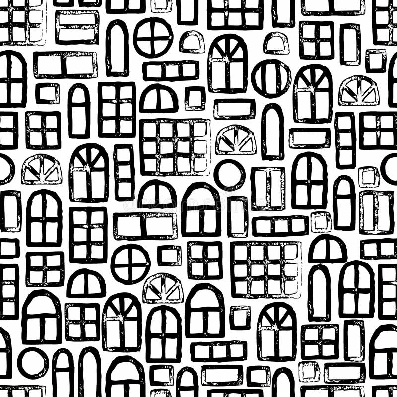 Seamless Pattern of Windows. Trace Doodle. Black and White Vector ...