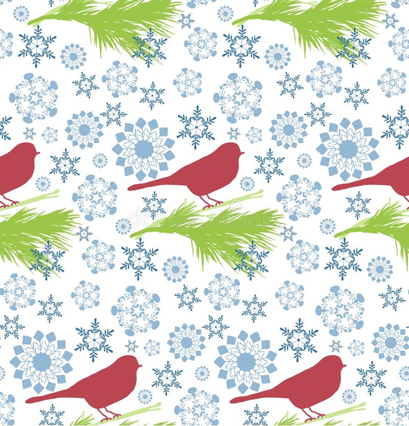 Seamless Pattern with Winter Bird and Snowflake for Winter Holidays ...