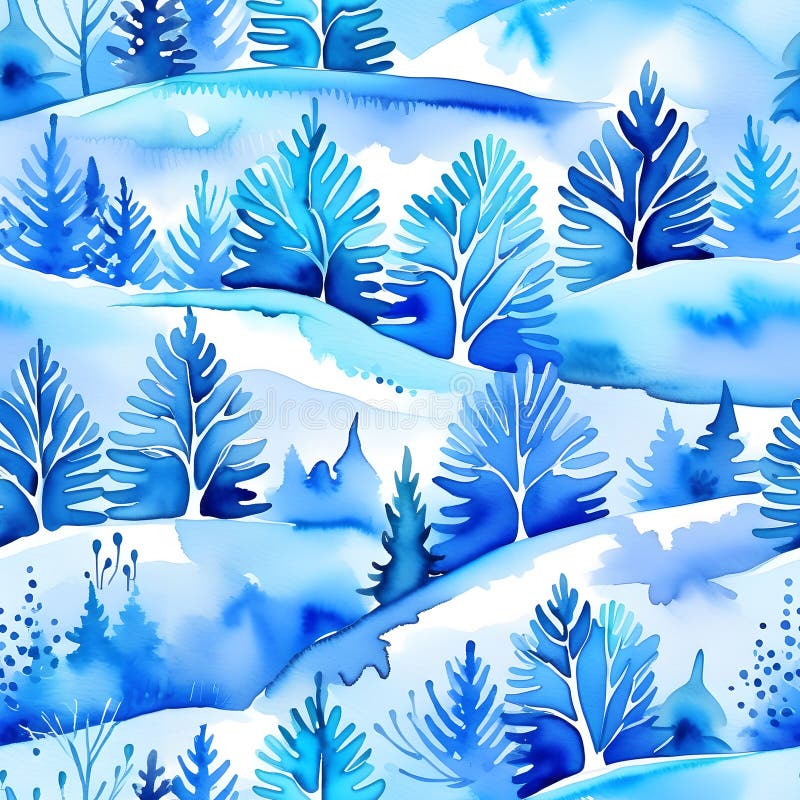 Seamless Pattern with Winter Snowy Forest. Raster Illustration for ...