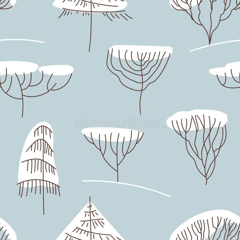 Seamless Pattern with Winter Trees in Line Art Style Stock Vector ...