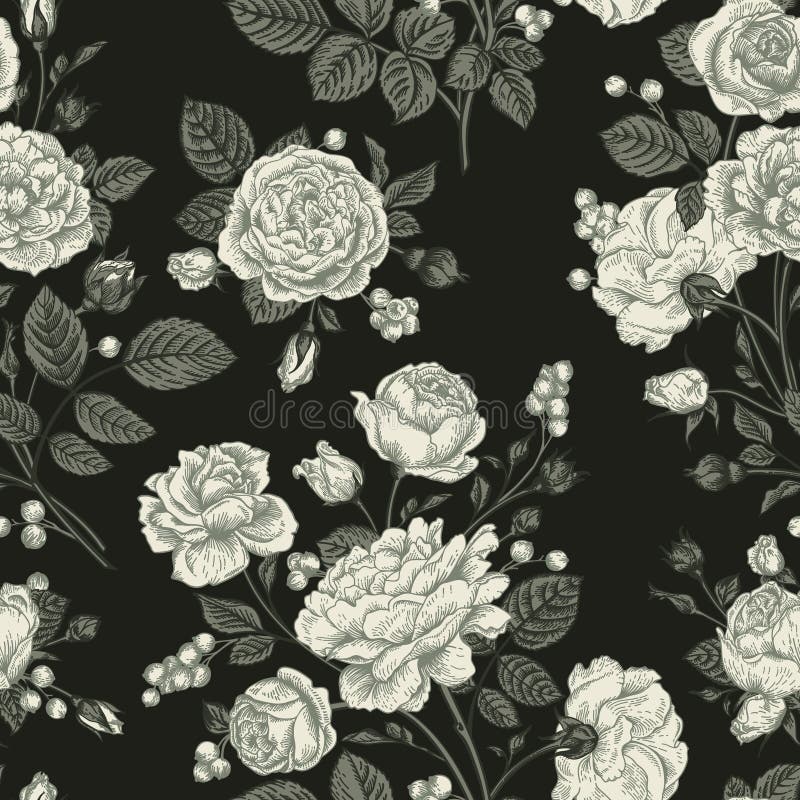 Vintage Monochrome Roses Pattern Stock Illustrations – 2,393 Vintage ...