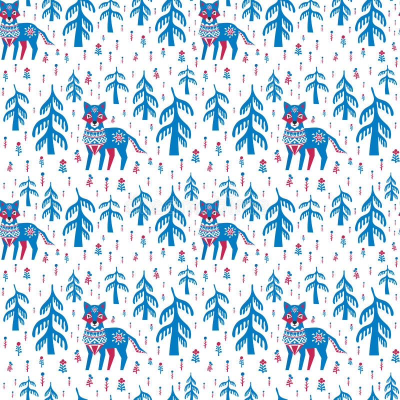 Seamless pattern with wolf stock vector. Illustration of forest - 114589797