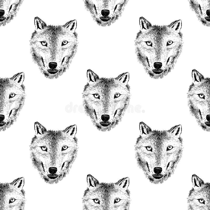 Seamless pattern with wolf stock vector. Illustration of head - 68428051