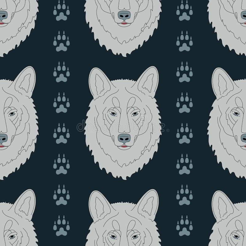 Seamless Pattern with Wolves and Traces Stock Vector - Illustration of ...