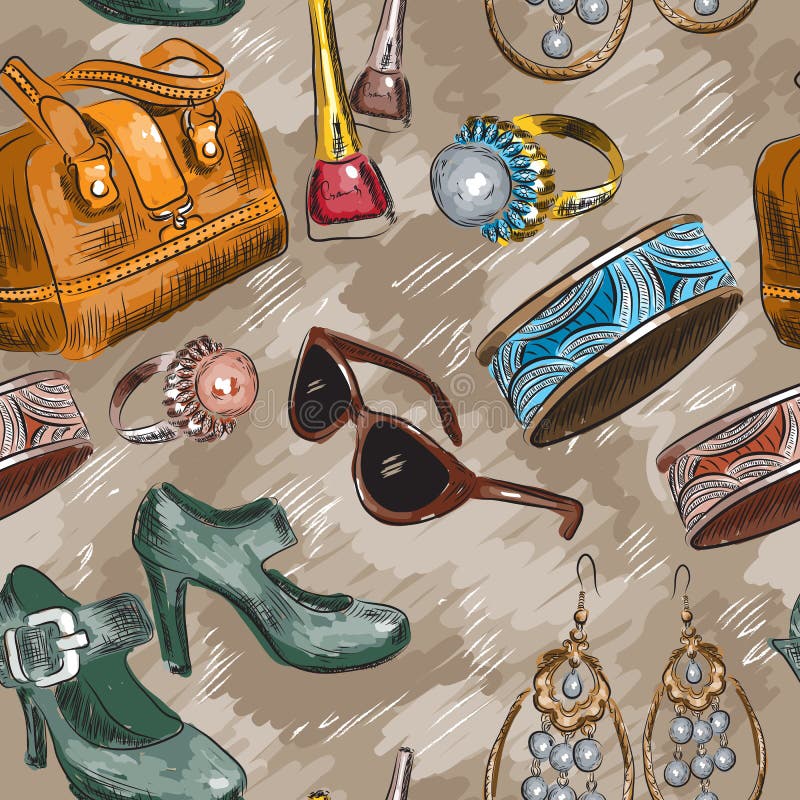 Seamless Pattern with Woman Accessories Stock Vector - Illustration of ...