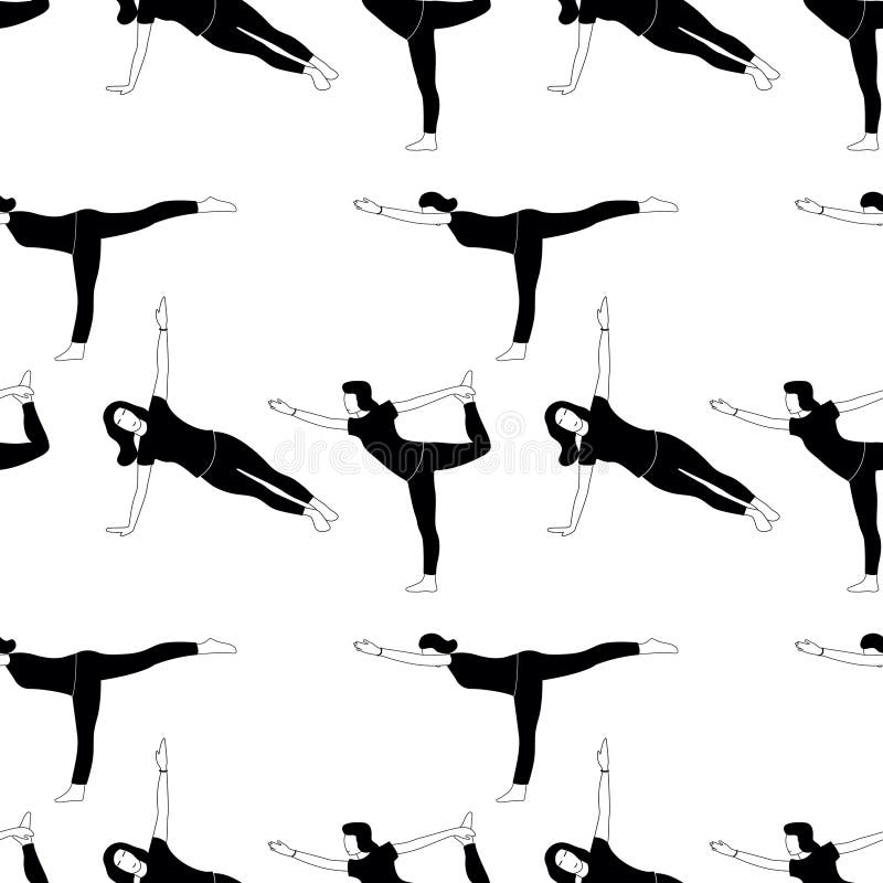 Seamless Pattern with Woman Doing Yoga at Home. Illustration with ...