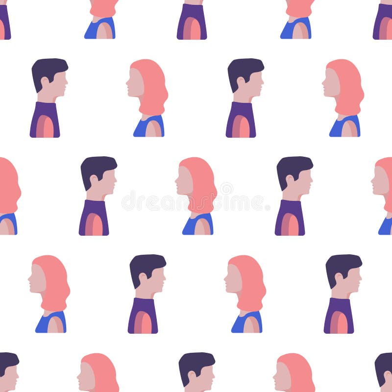 Seamless Pattern with Women and Men Faces. Flat Vector Stock Vector ...