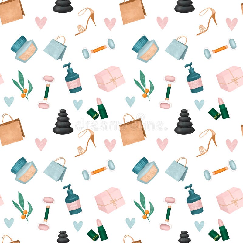 Seamless Pattern of Women Things Elements Stock Illustration ...