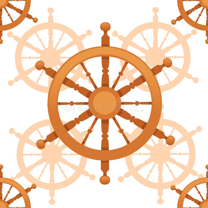 Seamless Pattern Wooden Ship Helm Vector Illustration on White ...