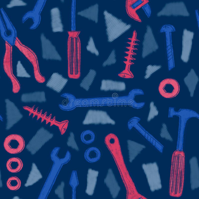 Seamless Pattern Woodworking Tools on a Blue Background Stock ...