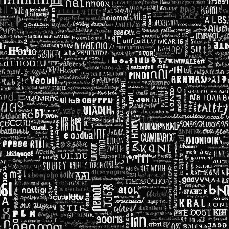 Seamless Pattern with Word Cloud in Black and White Colors. Generative ...