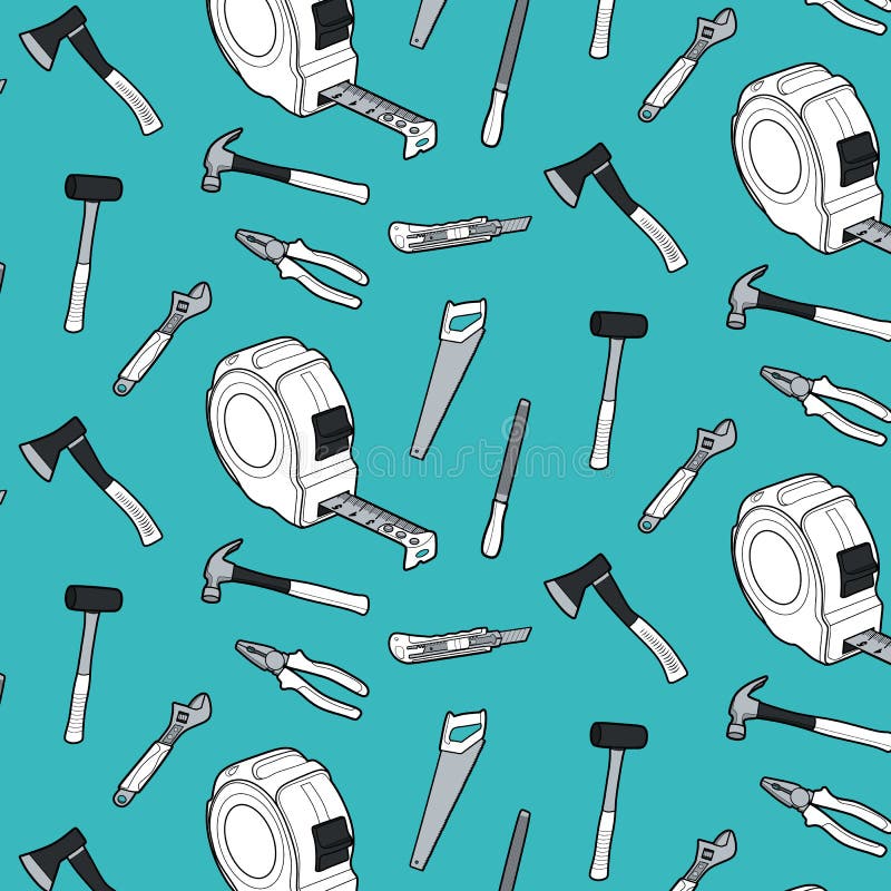 Seamless Pattern. Working Tools Icon Set Vector Illustration Line Art ...