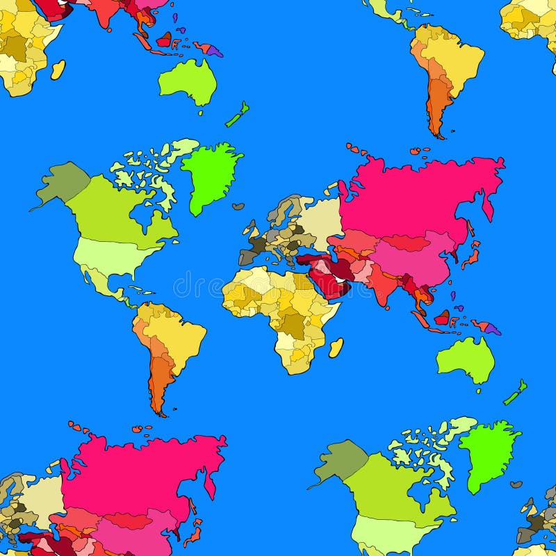 Seamless Pattern World Map Continents and Countries. Vector ...