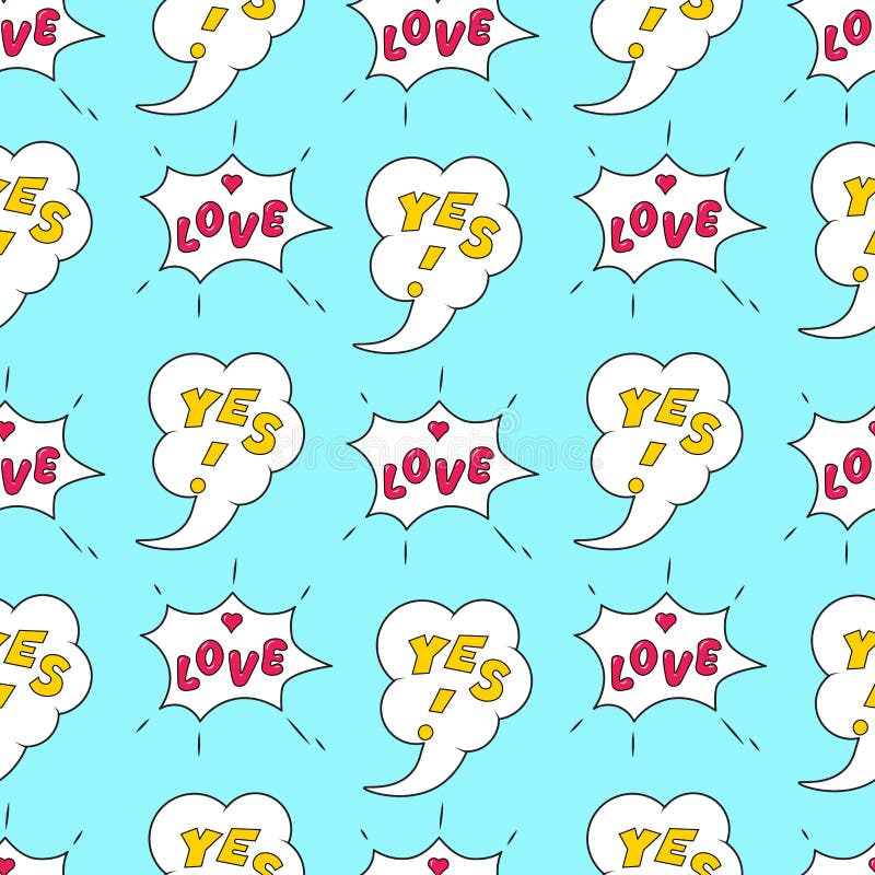 Seamless Pattern with Wow and Cool Bubble Speech on Blue Background ...