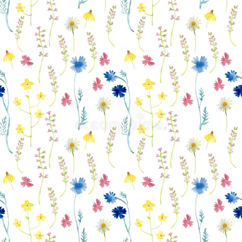Seamless Pattern Wrapping Paper Wallpaper Field of Wildflowers Stock ...