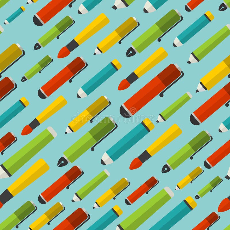 Seamless Pattern with Writing Utensils. Stock Illustration ...