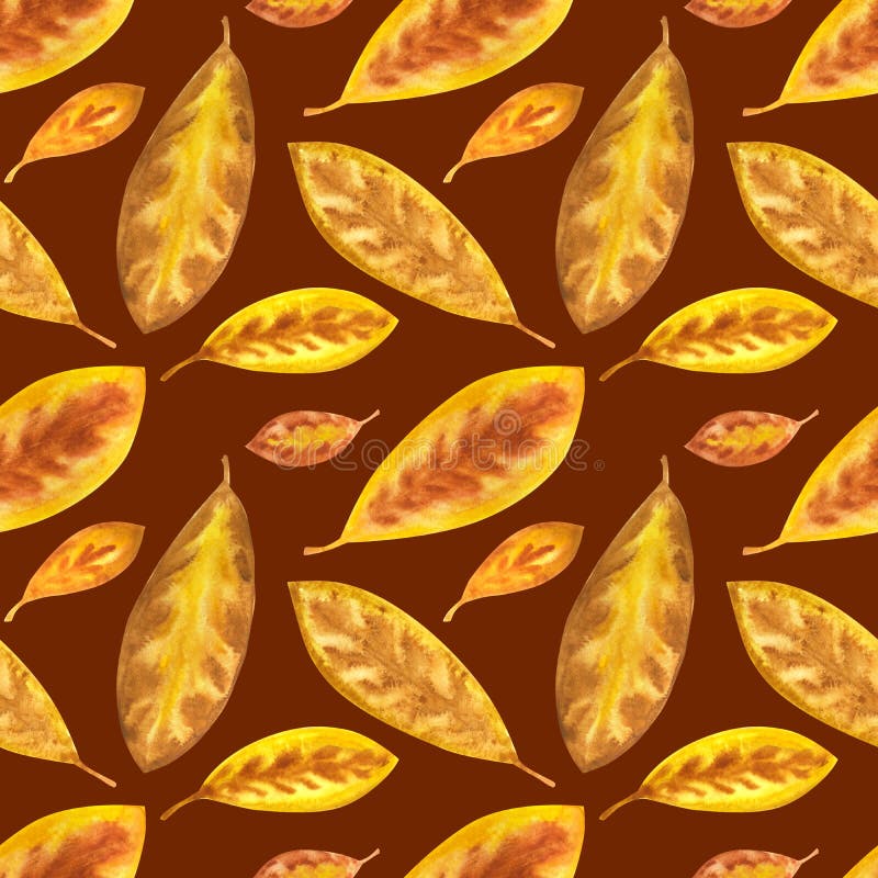 Seamless Pattern of Yellow Abstract Leaves on a Brown Background Stock ...