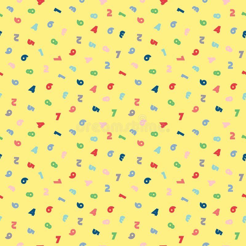 Seamless Pattern with Yellow Background and Colorful Numbers. Pattern ...