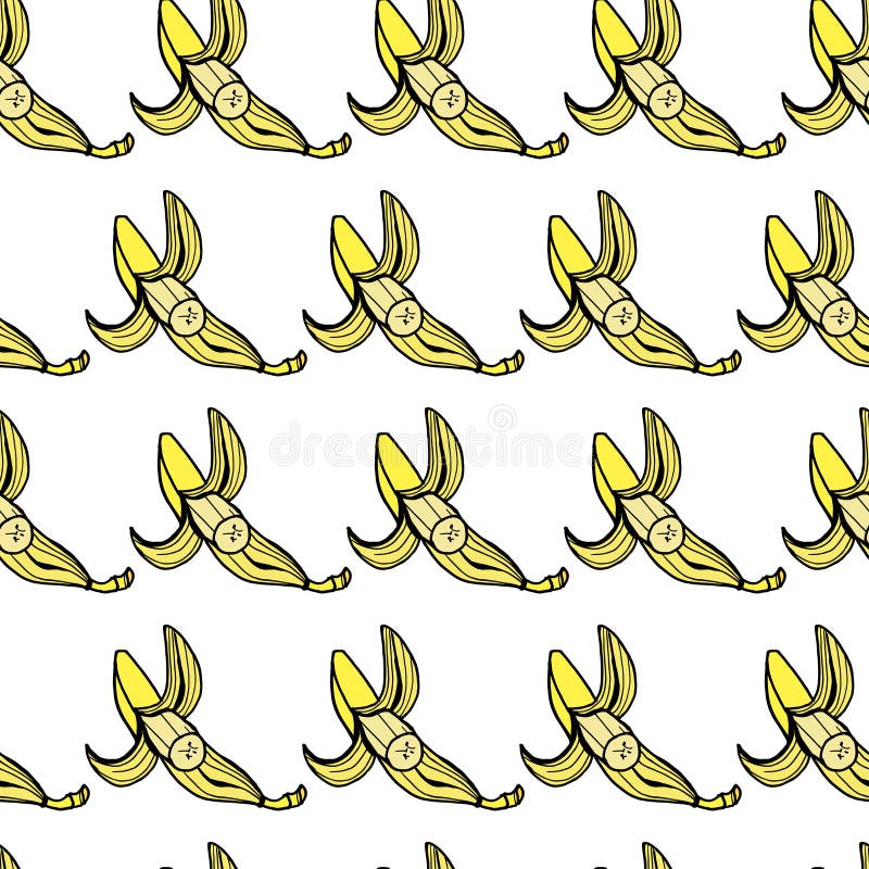 Seamless Pattern Yellow Bananas with a Black Outline Stock Image ...