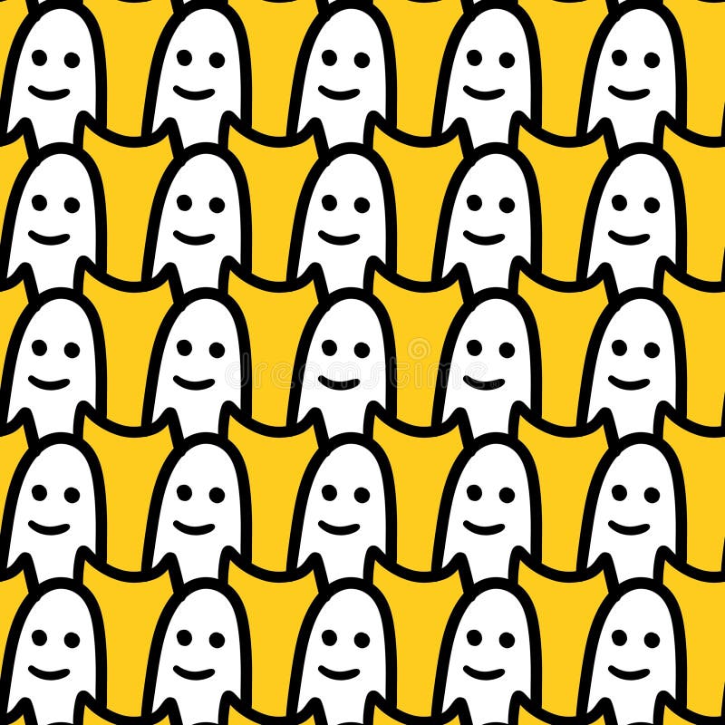 Seamless Pattern with Yellow and Black Ghost Faces of Different Shapes ...