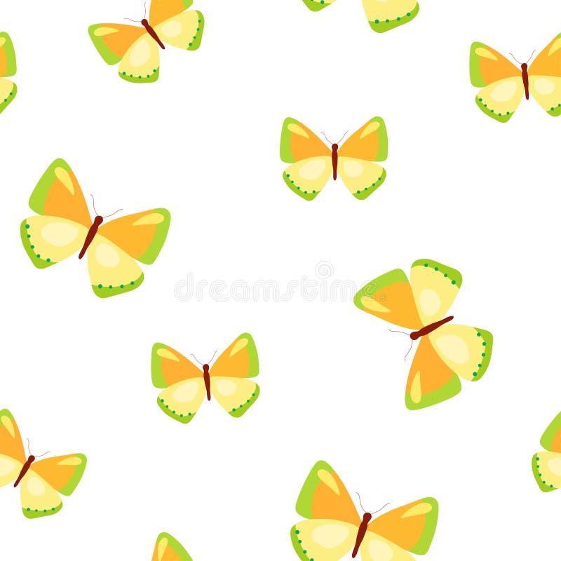 Seamless Pattern with Yellow Butterflies. Vector Illustration in a Flat ...