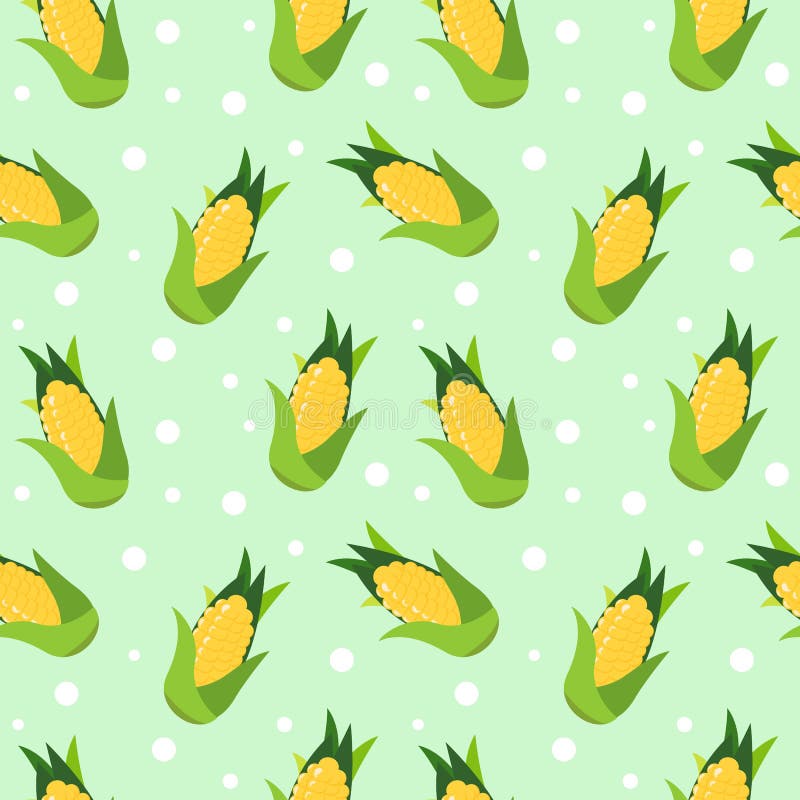 Seamless Pattern with Yellow Corn and Leaves on Pastel Green Background ...
