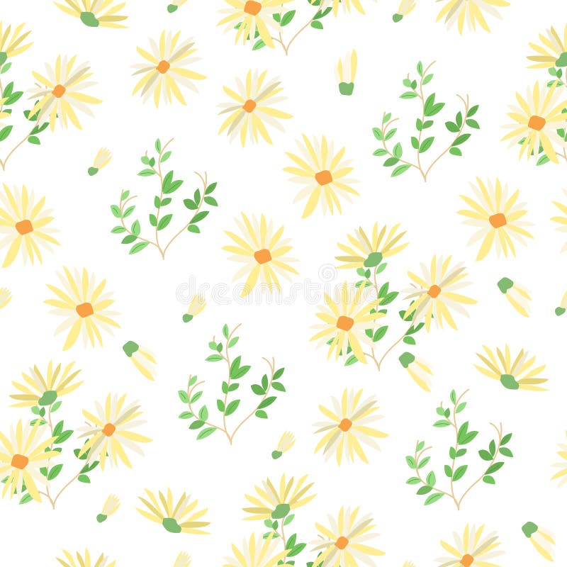 Seamless Pattern with Yellow Daisies and Leaves Stock Vector ...