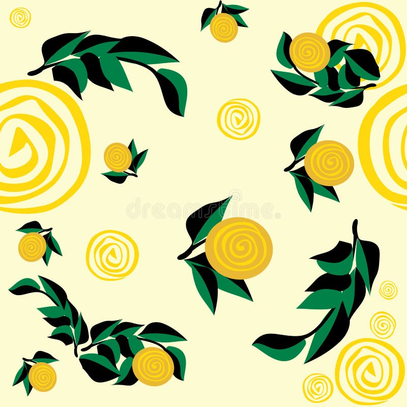 Seamless Pattern with Yellow Flowers and Leaves Stock Vector ...
